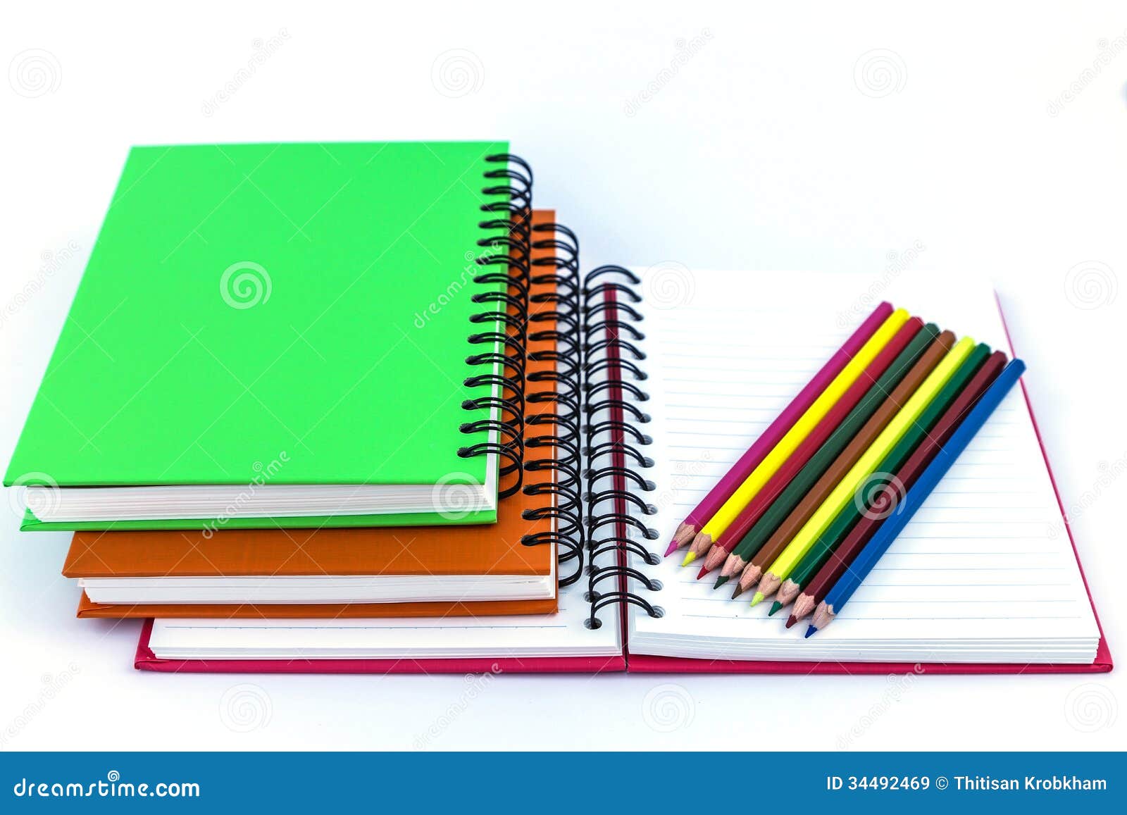 Notebooks and Color Pencils Stock Image - Image of graphic, isolated ...