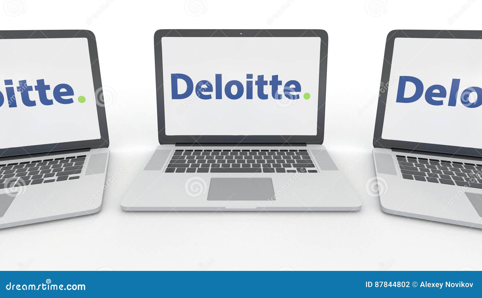 Notebooks with Deloitte Logo on the Screen. Computer Technology ...