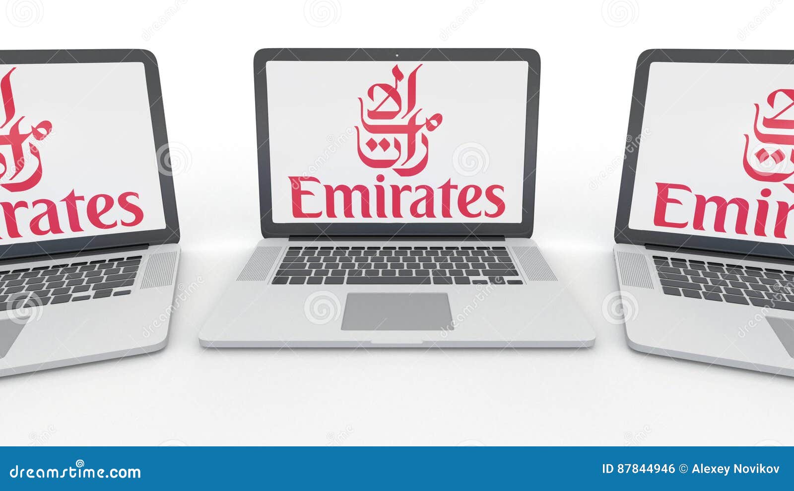Notebooks with Emirates Airline Logo on the Screen. Computer Technology ...