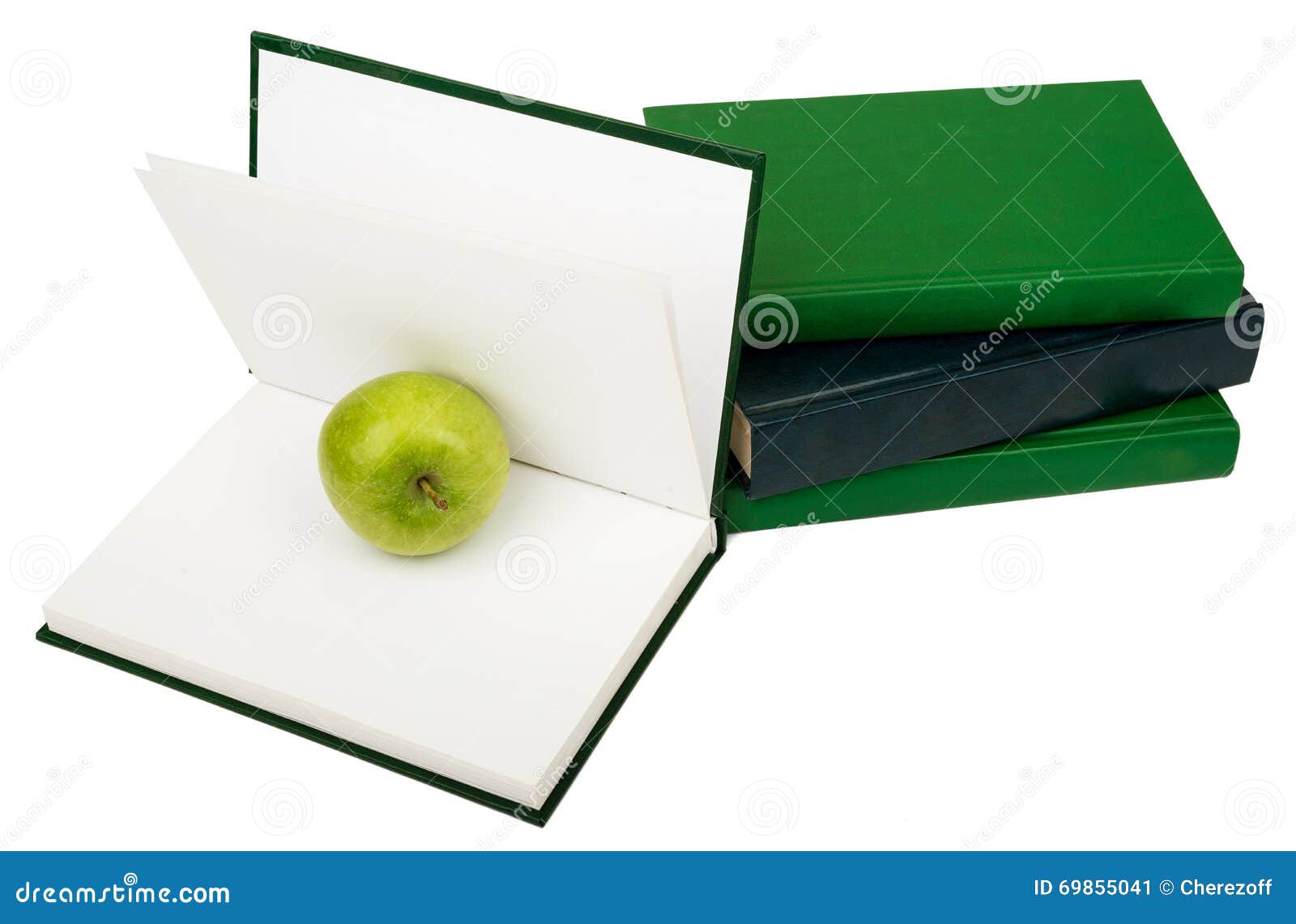 Notebooks with green apple stock image. Image of paper - 69855041