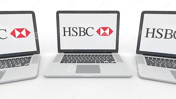 Notebooks with HSBC Logo on the Screen. Computer Technology Conceptual ...