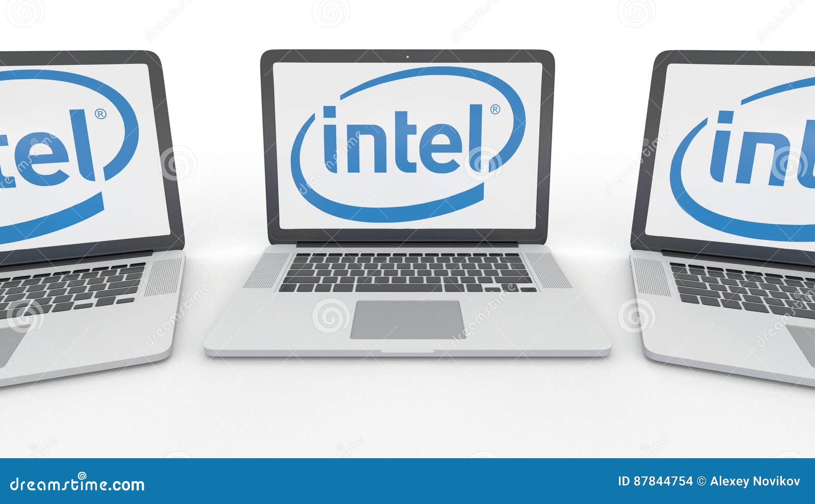 Notebooks with Intel Corporation Logo on the Screen. Computer ...