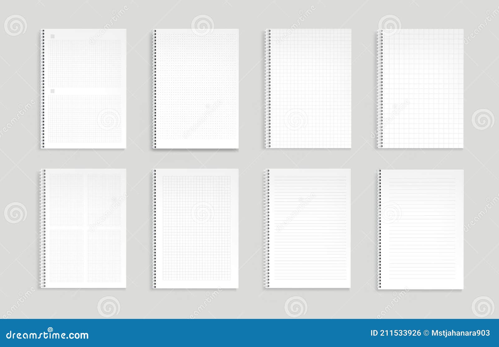 Notebooks With Lines, Dots And Square Grid Stock Vector - Illustration ...