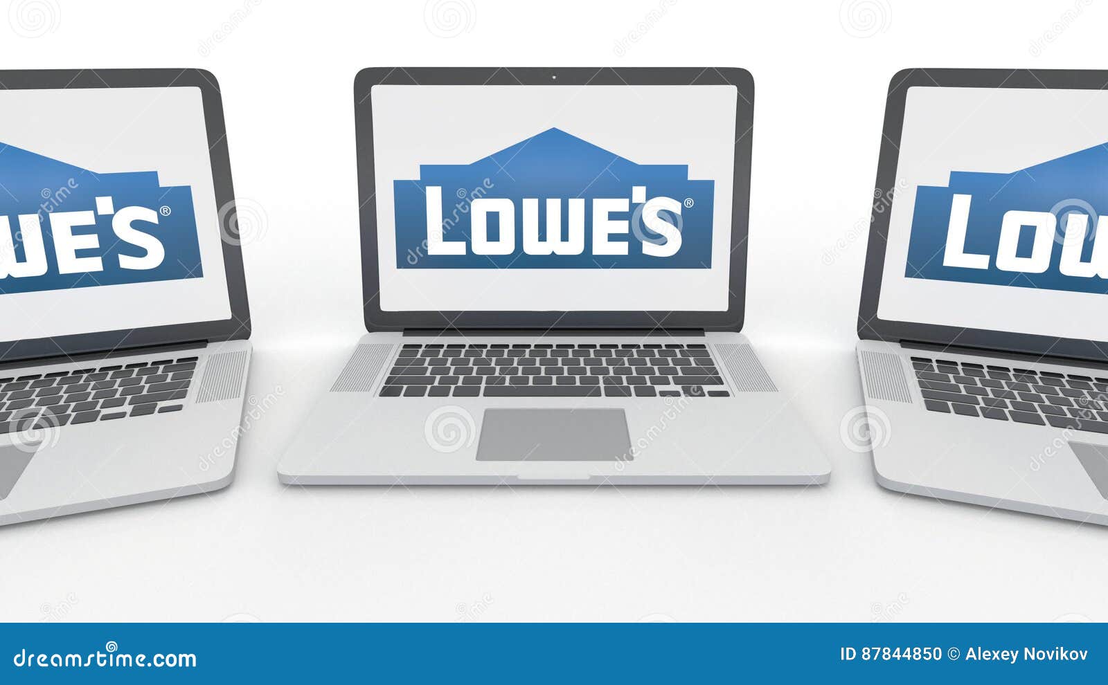 Notebooks with Lowe`s Logo on the Screen. Computer Technology ...