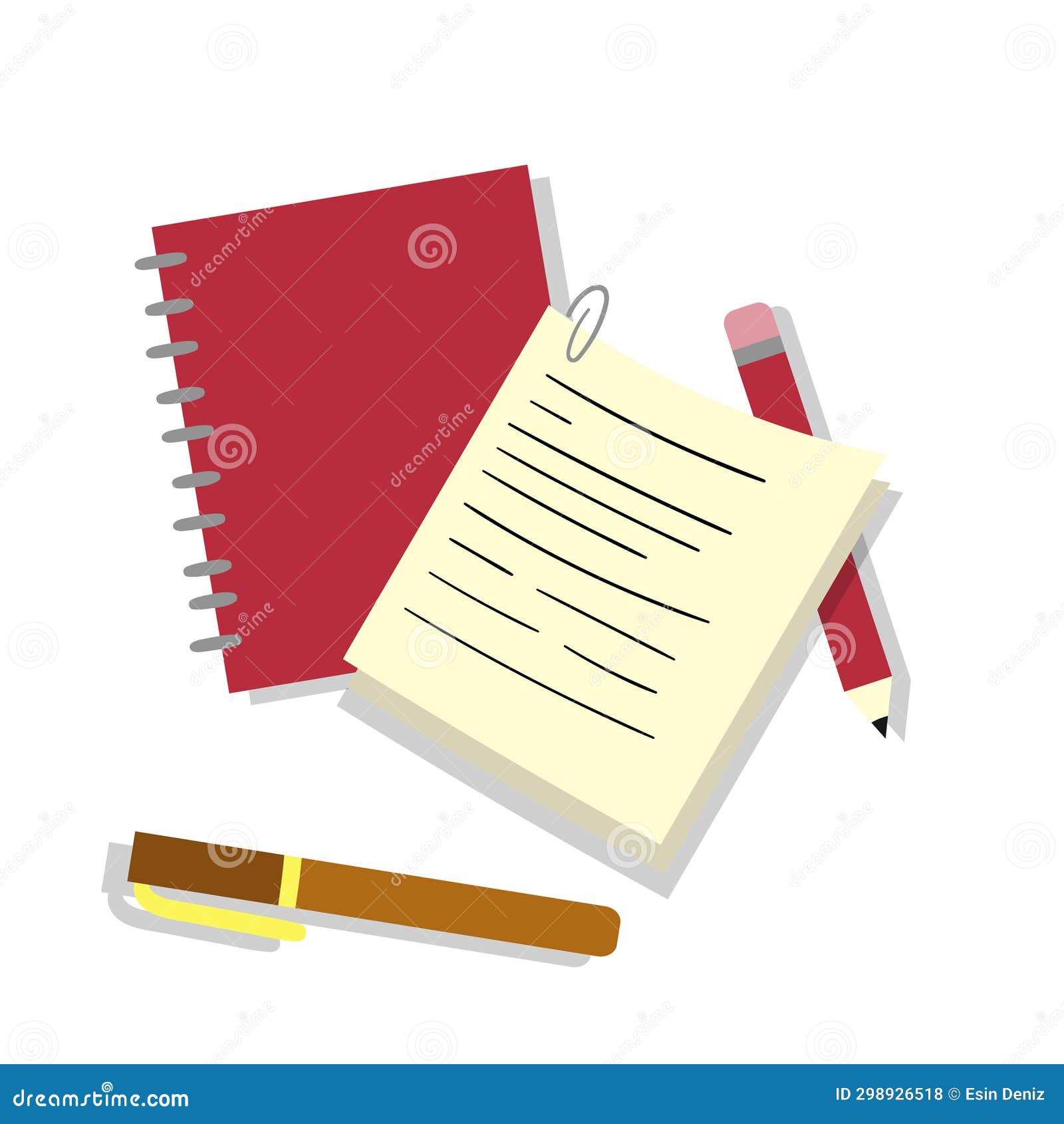 Notebooks, Note Papers, Pens on the Work Table Illustration, Cartoon ...