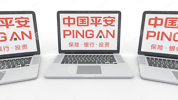 Notebooks with Ping an Logo on the Screen. Computer Technology ...