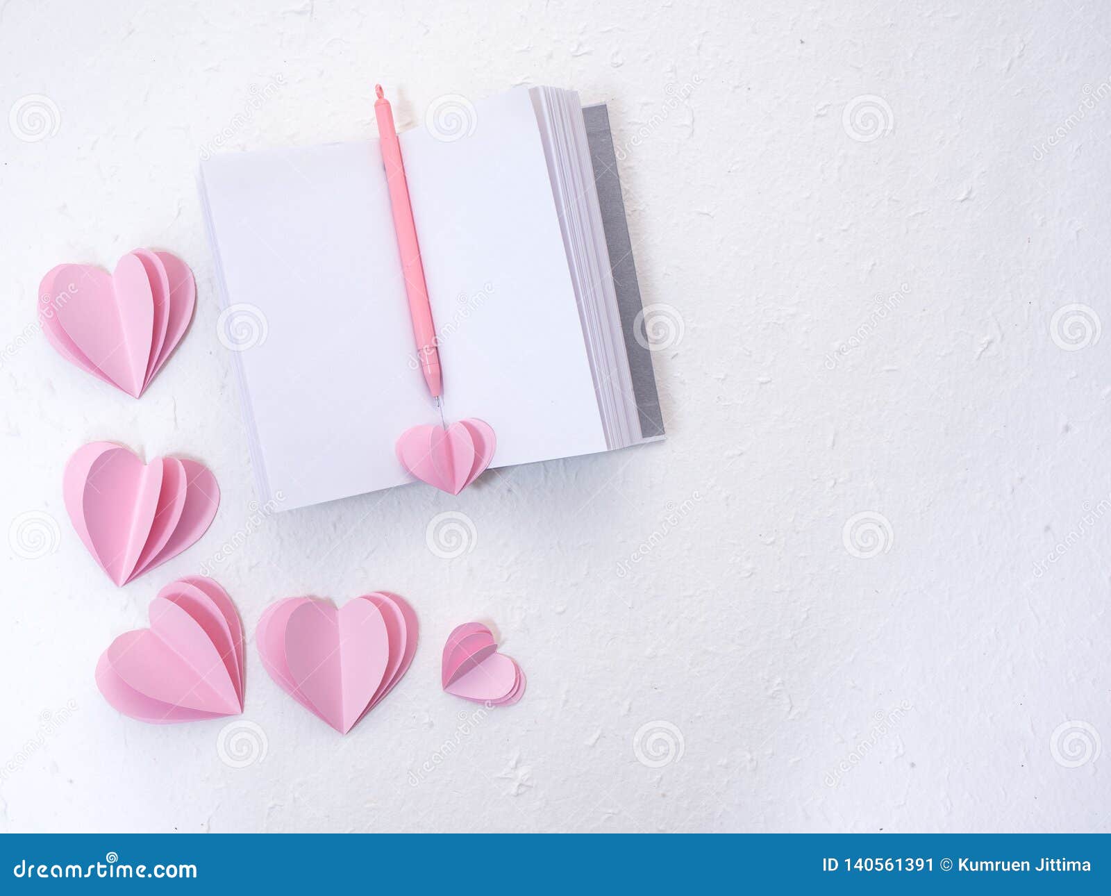 Notebooks with Pink Paper Hearts Stock Image - Image of wedding ...
