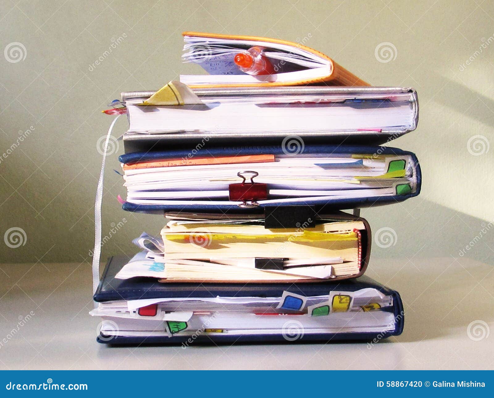 Notebooks with Tabs Stacked in a Pile Stock Photo - Image of knowledge ...