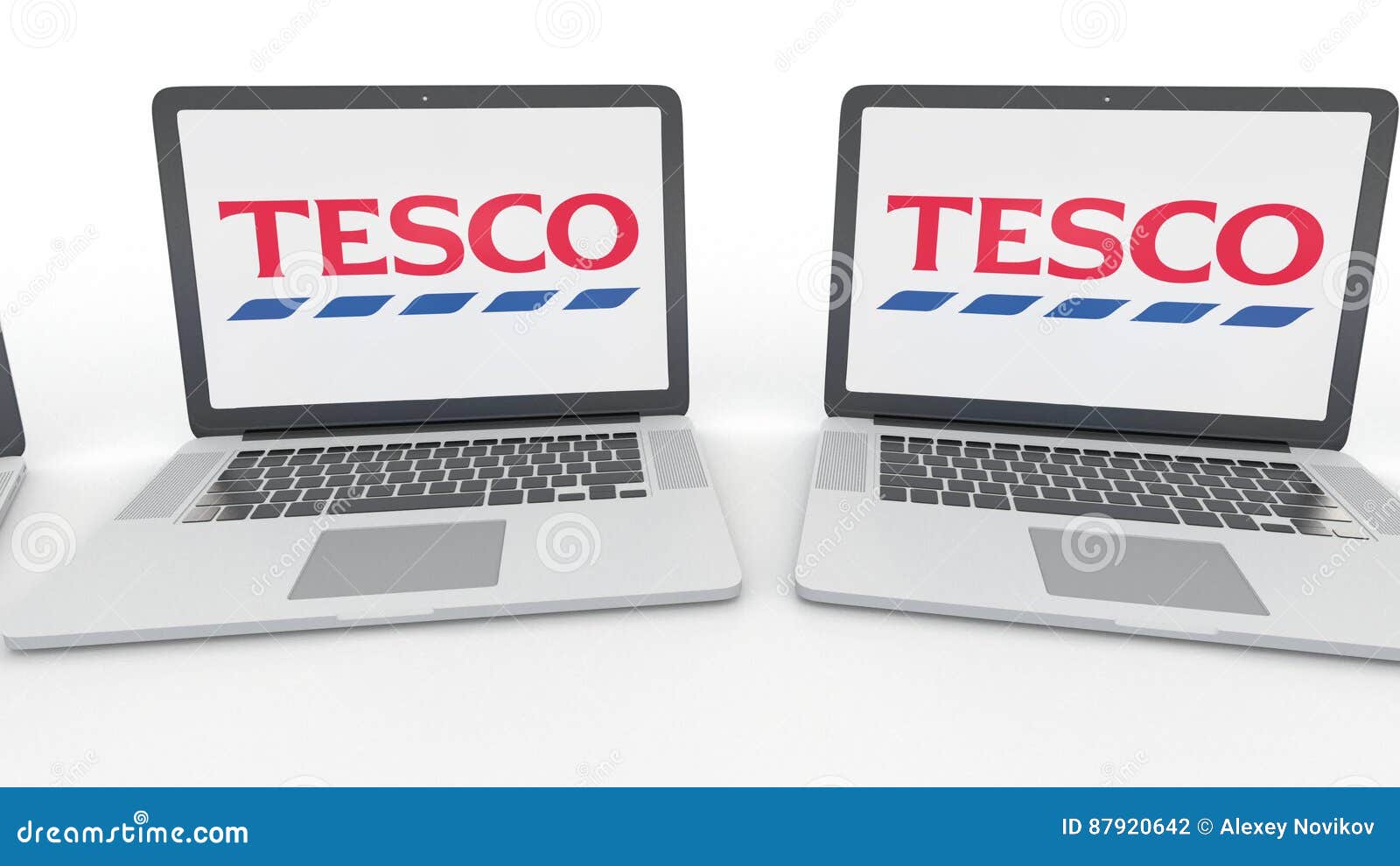 Notebooks with Tesco Logo on the Screen. Computer Technology Conceptual ...