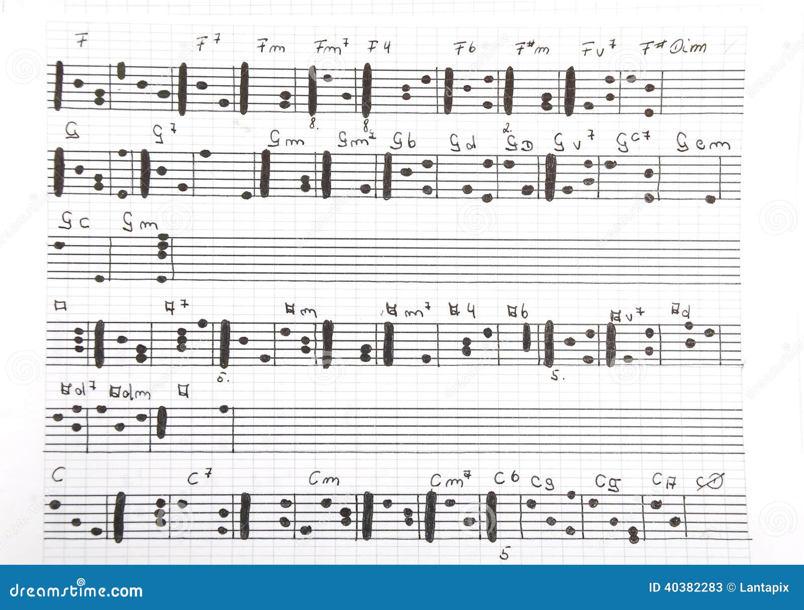 Notenblatt handgeschrieben stockbild. Bild von hintergrund - 40382283