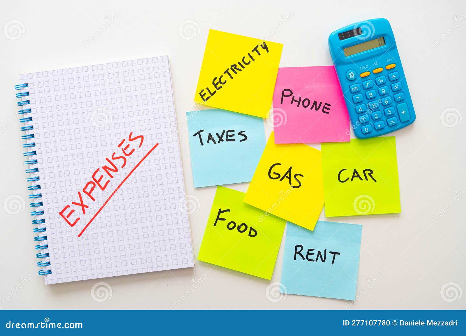 Notepad, and Alongside Adhesive Sheets with a List of Expenses. Stock ...