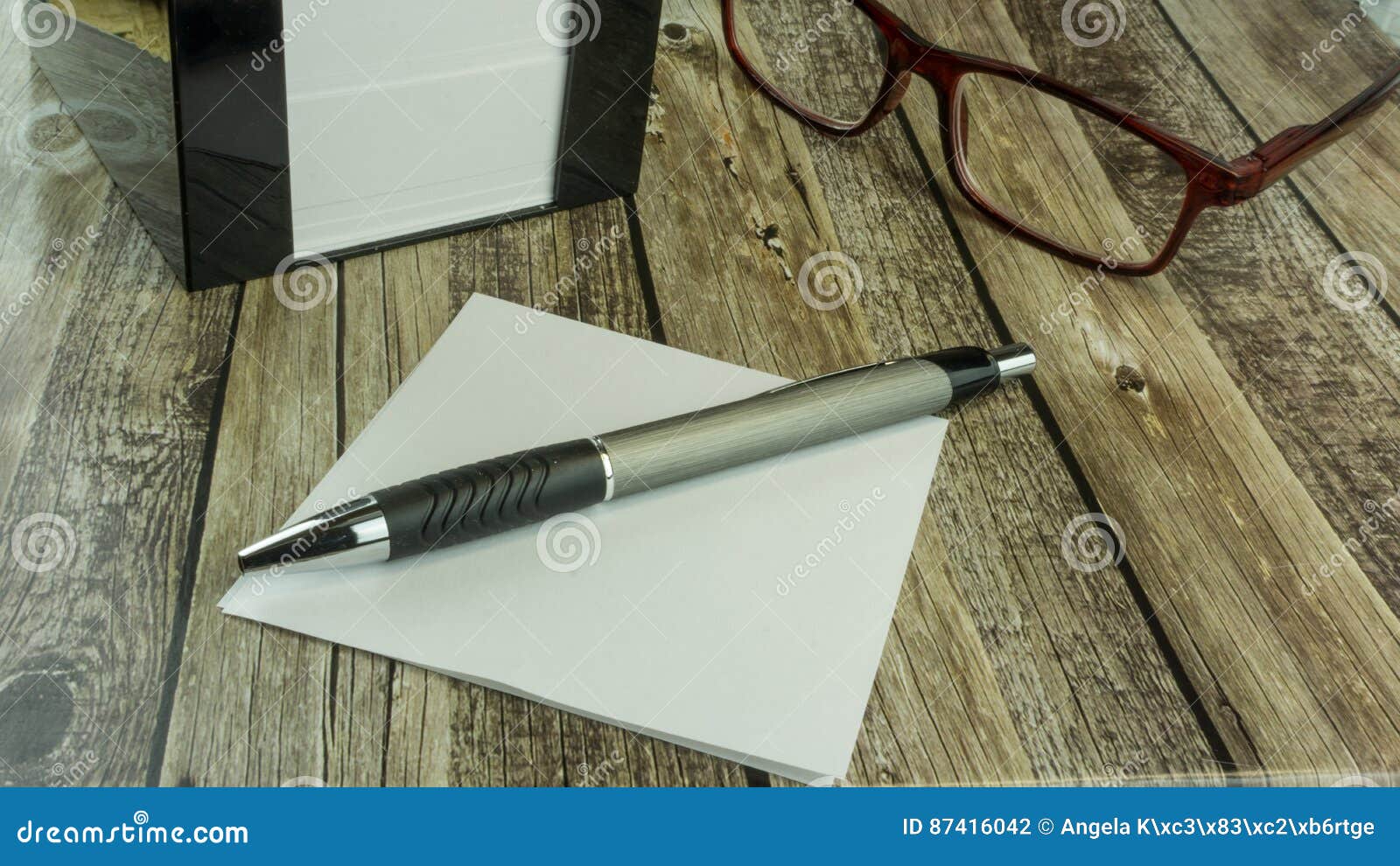 Notepad with Ballpoint Pen and Reading Glasses Stock Photo - Image of ...