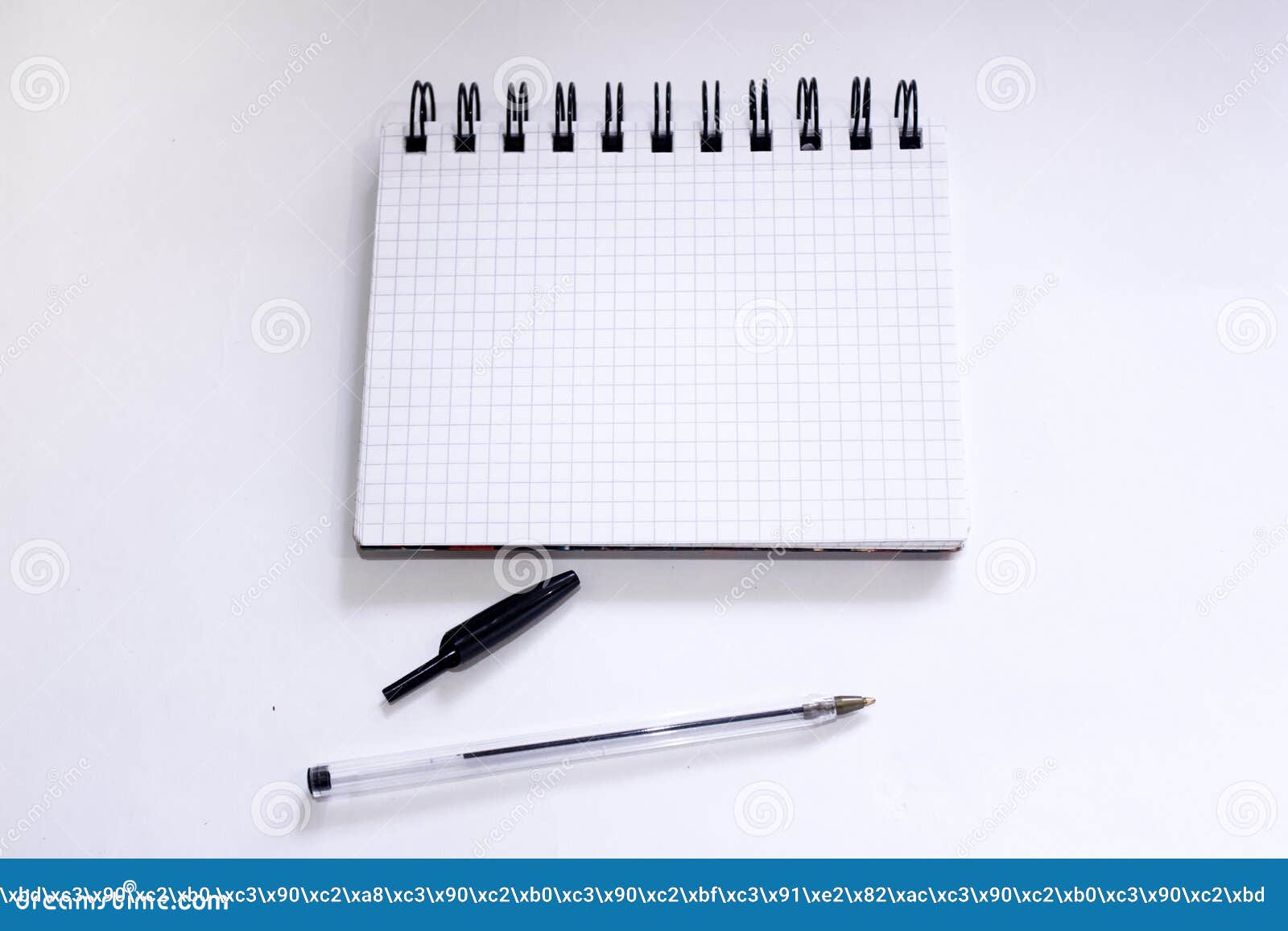 Notepad In A Box On A White Background With A Black Ballpoint Pen Stock ...