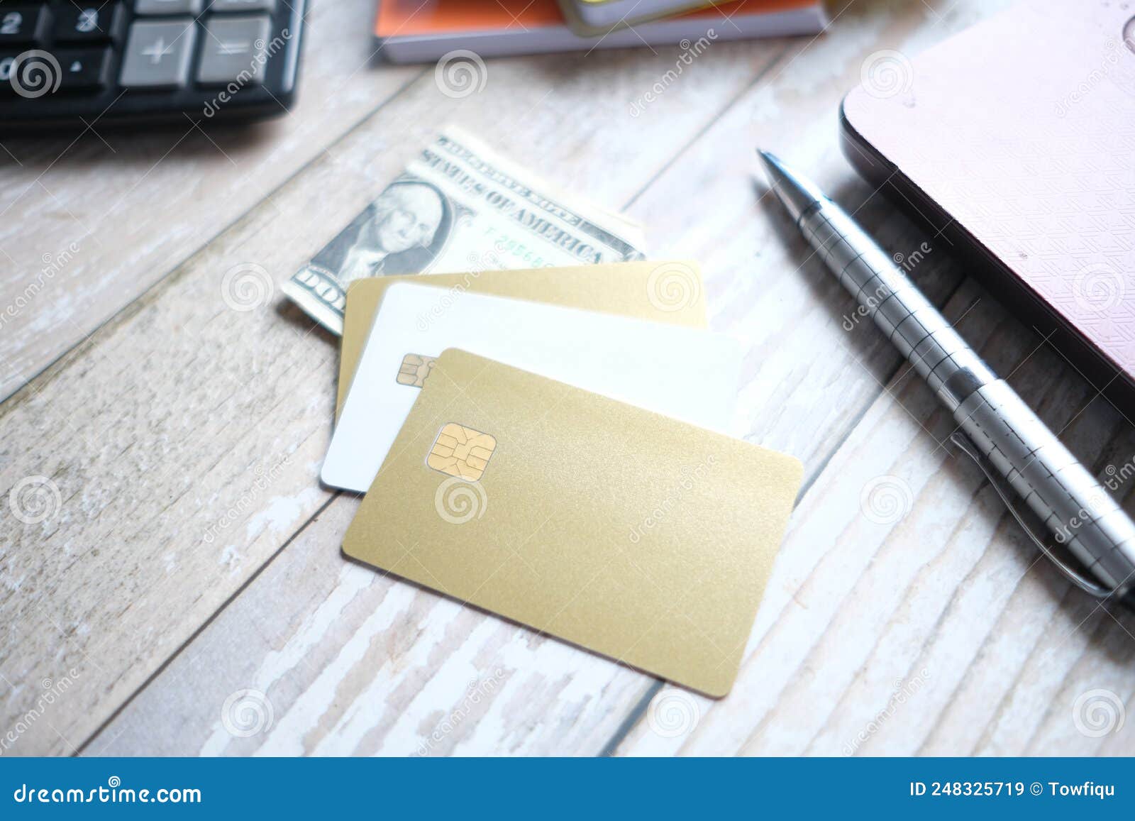 Notepad , Cash and Credit Card on Table Stock Image - Image of commerce ...