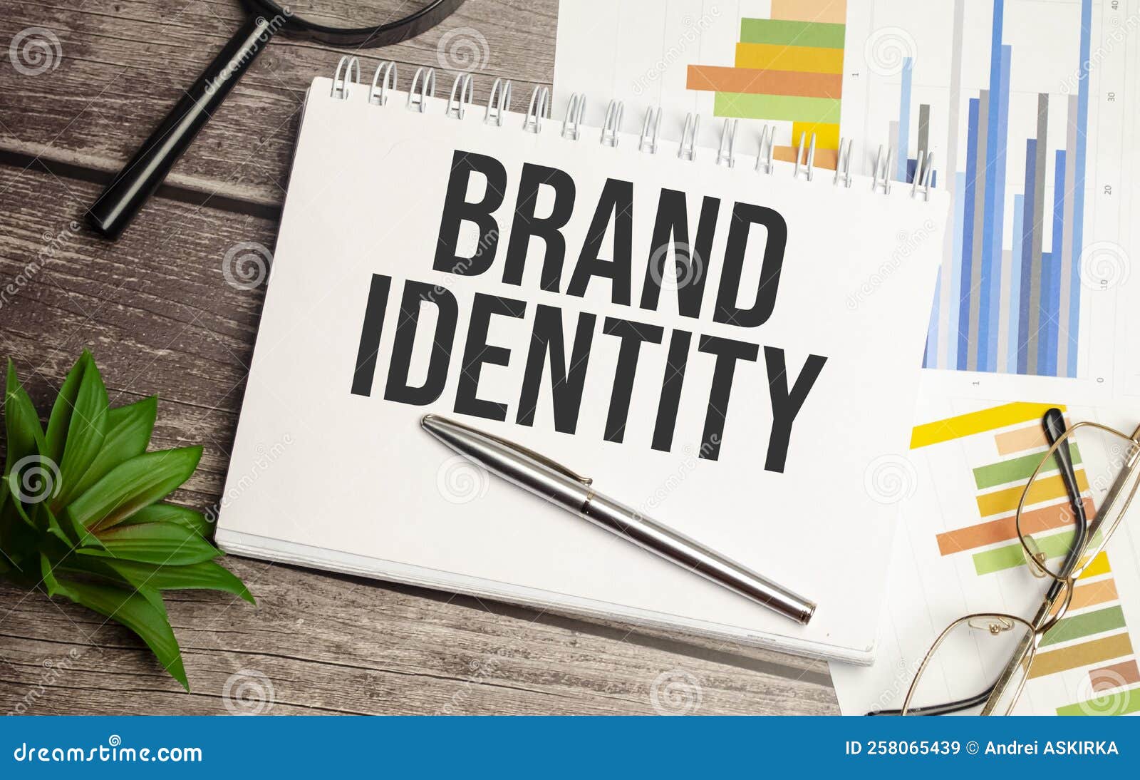 Notepad Chart And Calculator Top View Text Brand Identity Stock Image
