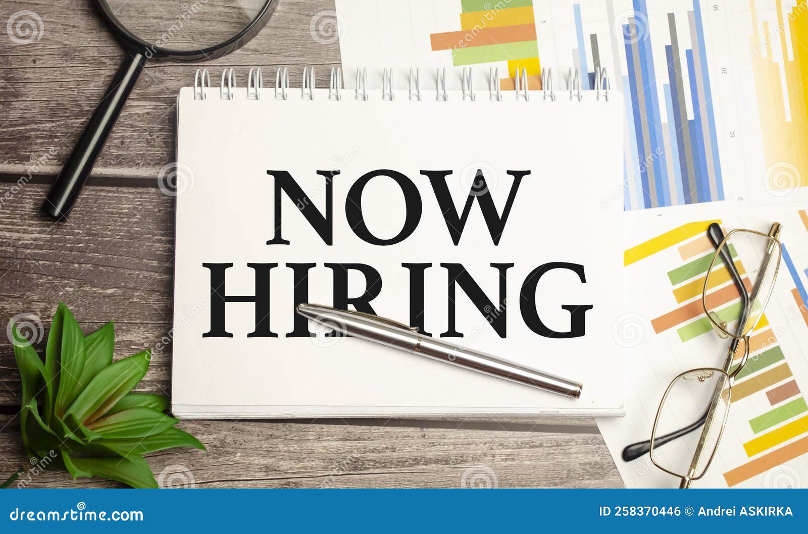 Notepad ,chart and Calculator. Top View Text Now Hiring Stock Photo ...