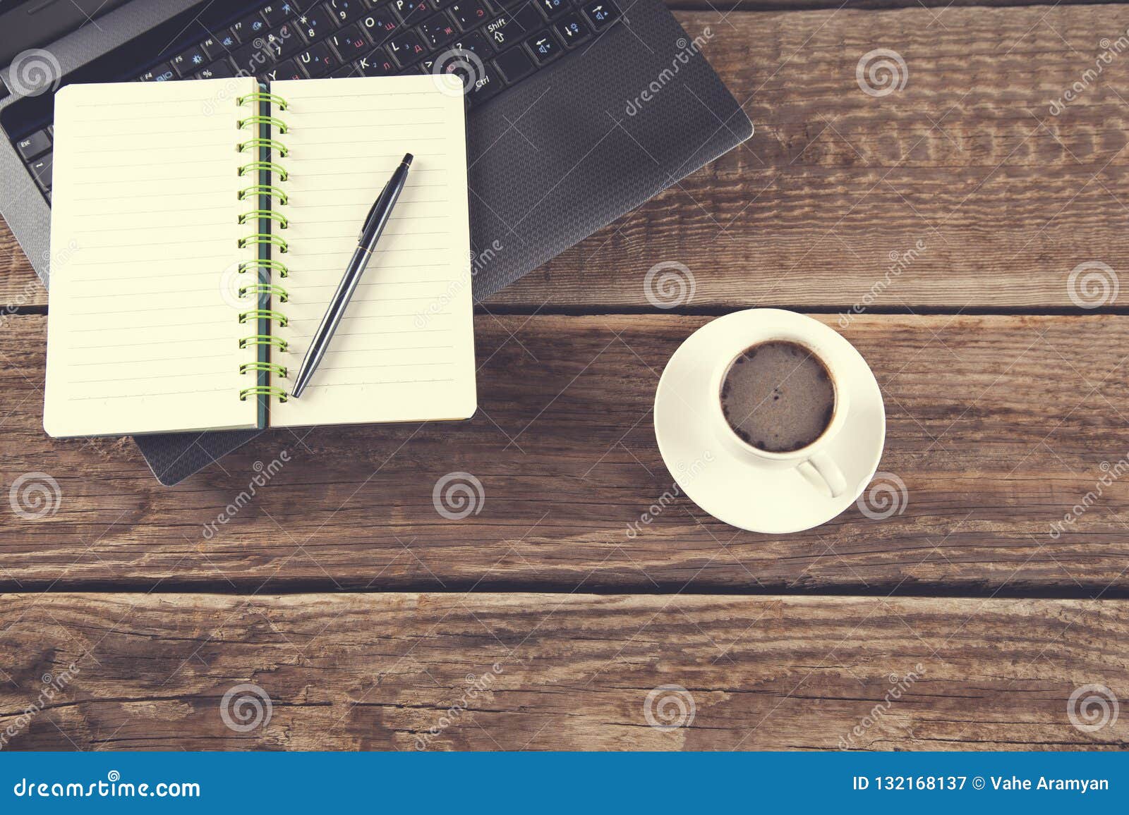Notepad and Coffee on Computer Stock Image - Image of desktop, view ...