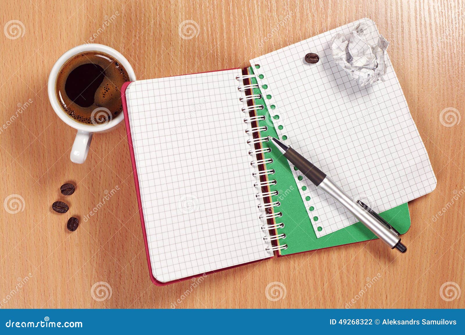 Notepad and coffee on desk stock photo. Image of blank - 49268322