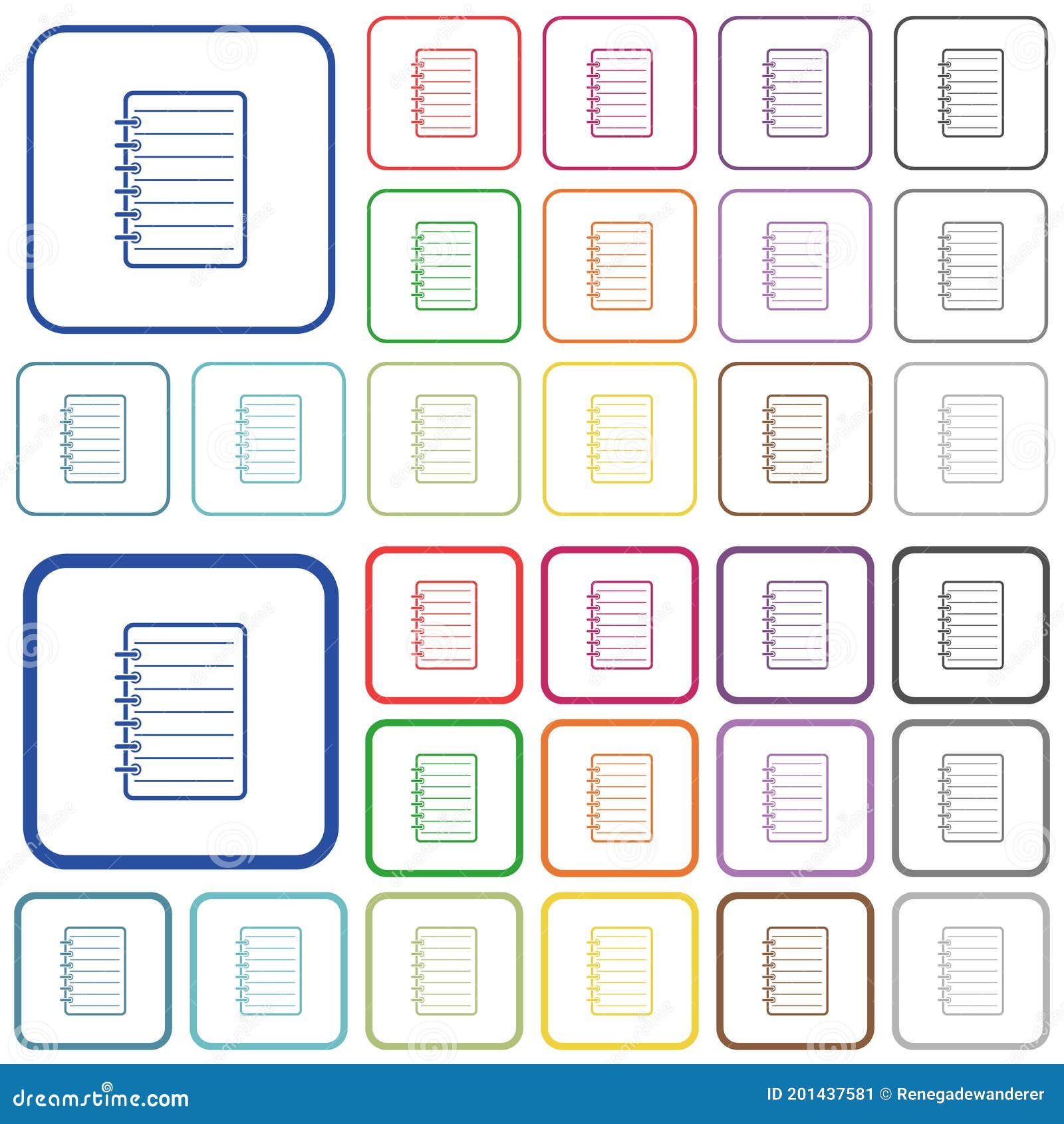 Notepad Outlined Flat Color Icons Stock Vector - Illustration of frames ...