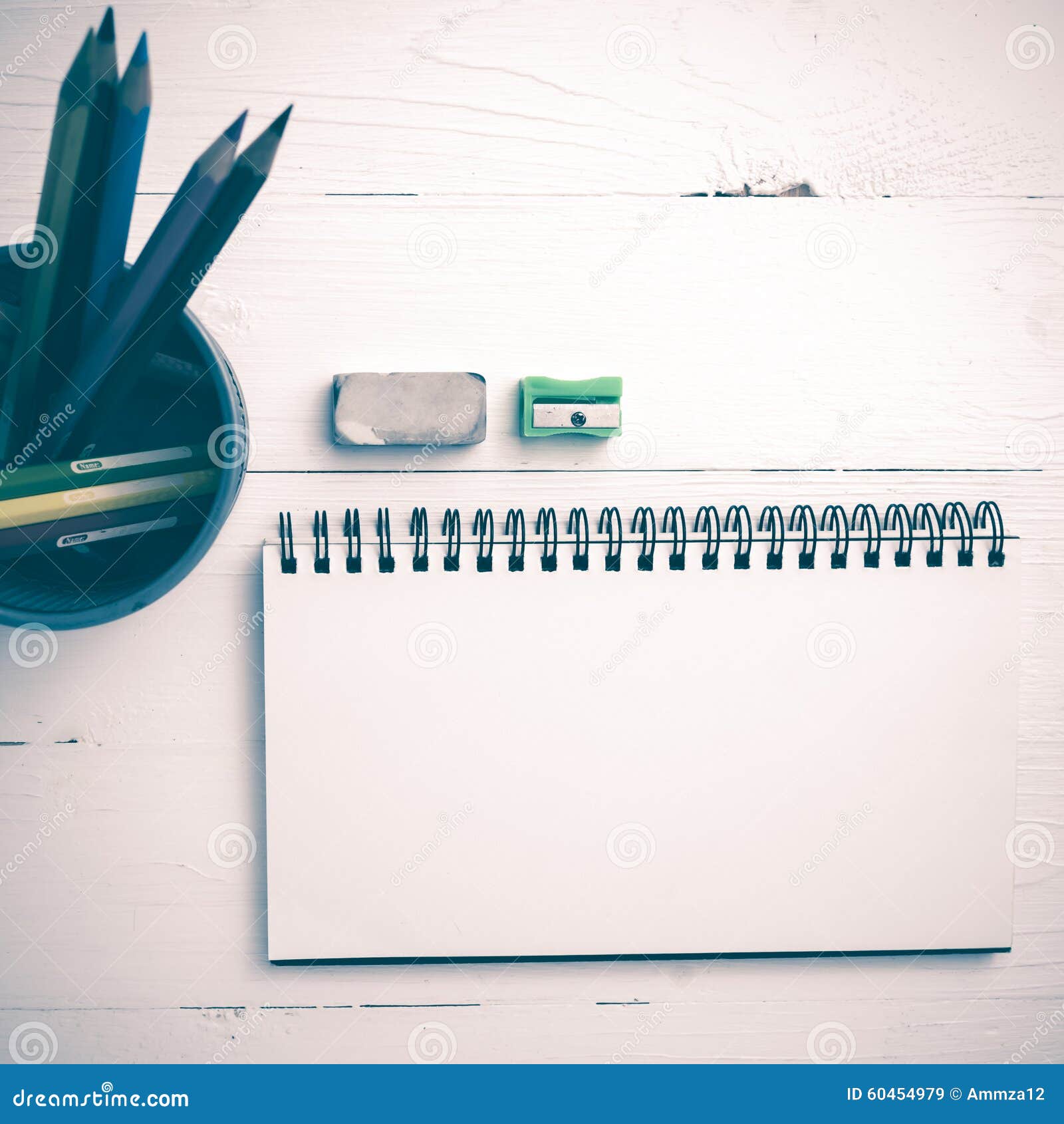 Notepad with Color Pencil Vintage Style Stock Image - Image of colorful ...