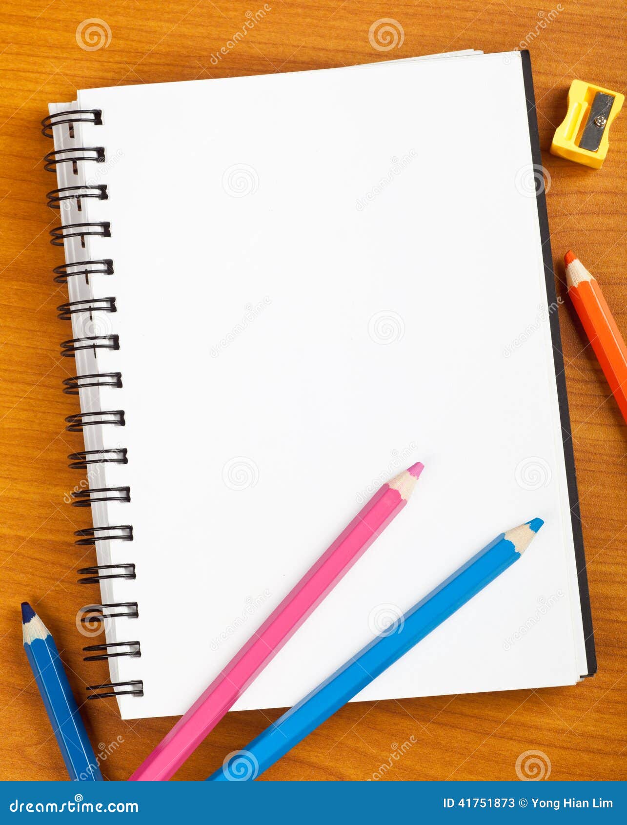 Notepad with color pencils stock image. Image of space - 41751873