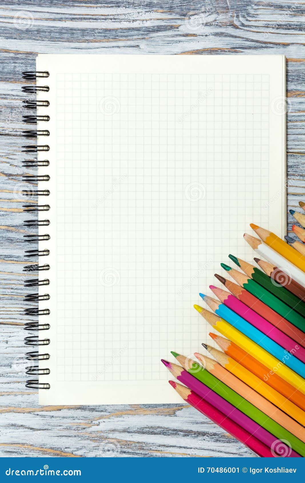 Notepad and Colored Pencils on Old Boards Stock Image - Image of empty ...