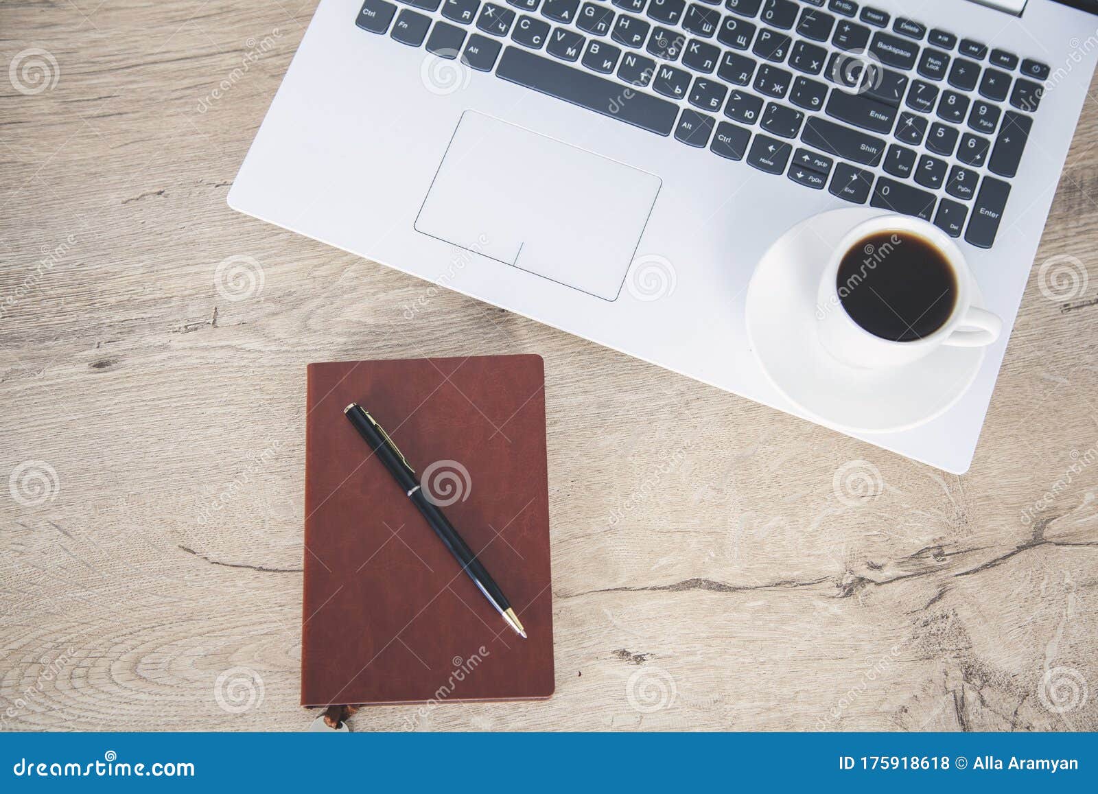 Notepad on Computer and Coffee Stock Photo - Image of page, blank ...
