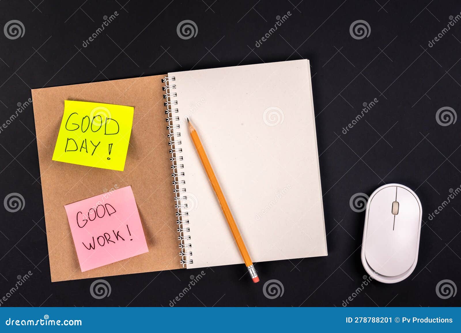Notepad, Computer Mouse and Paper Stickers on a Dark Background, Top ...