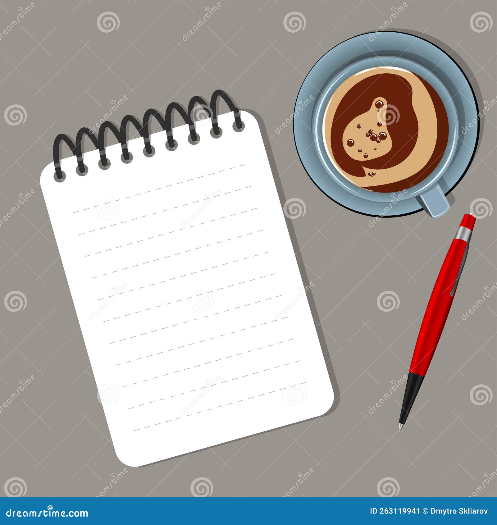 Notepad, Cup of Coffee, on a Gray Background. Vector Image Stock Vector ...