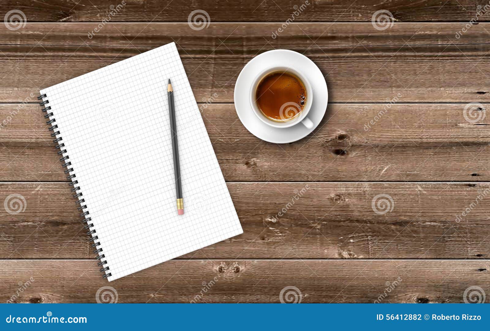 Notepad with Cup of Coffee on Wooden Table. Stock Photo - Image of ...