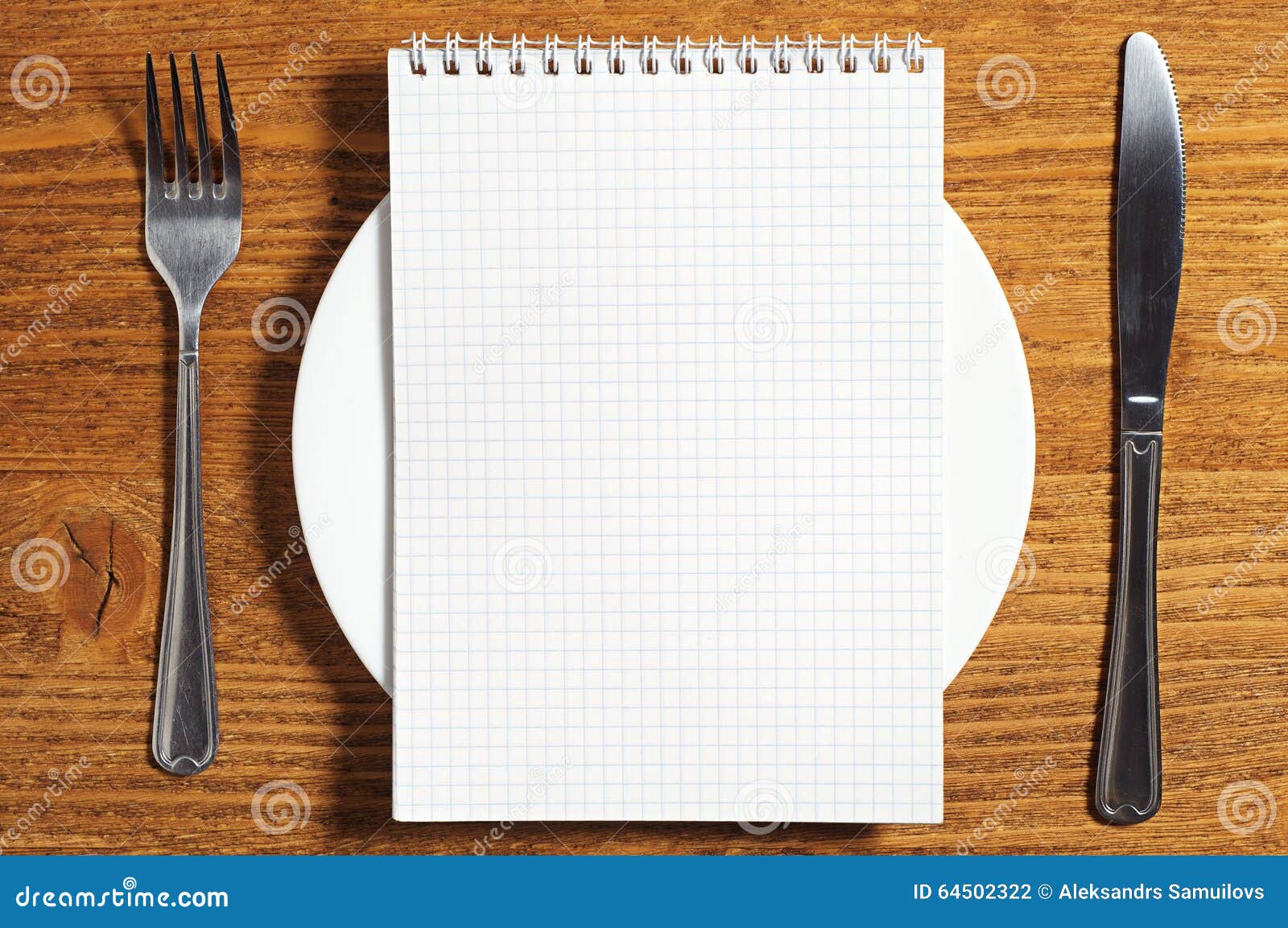 Notepad and cutlery stock photo. Image of blank, dish - 64502322