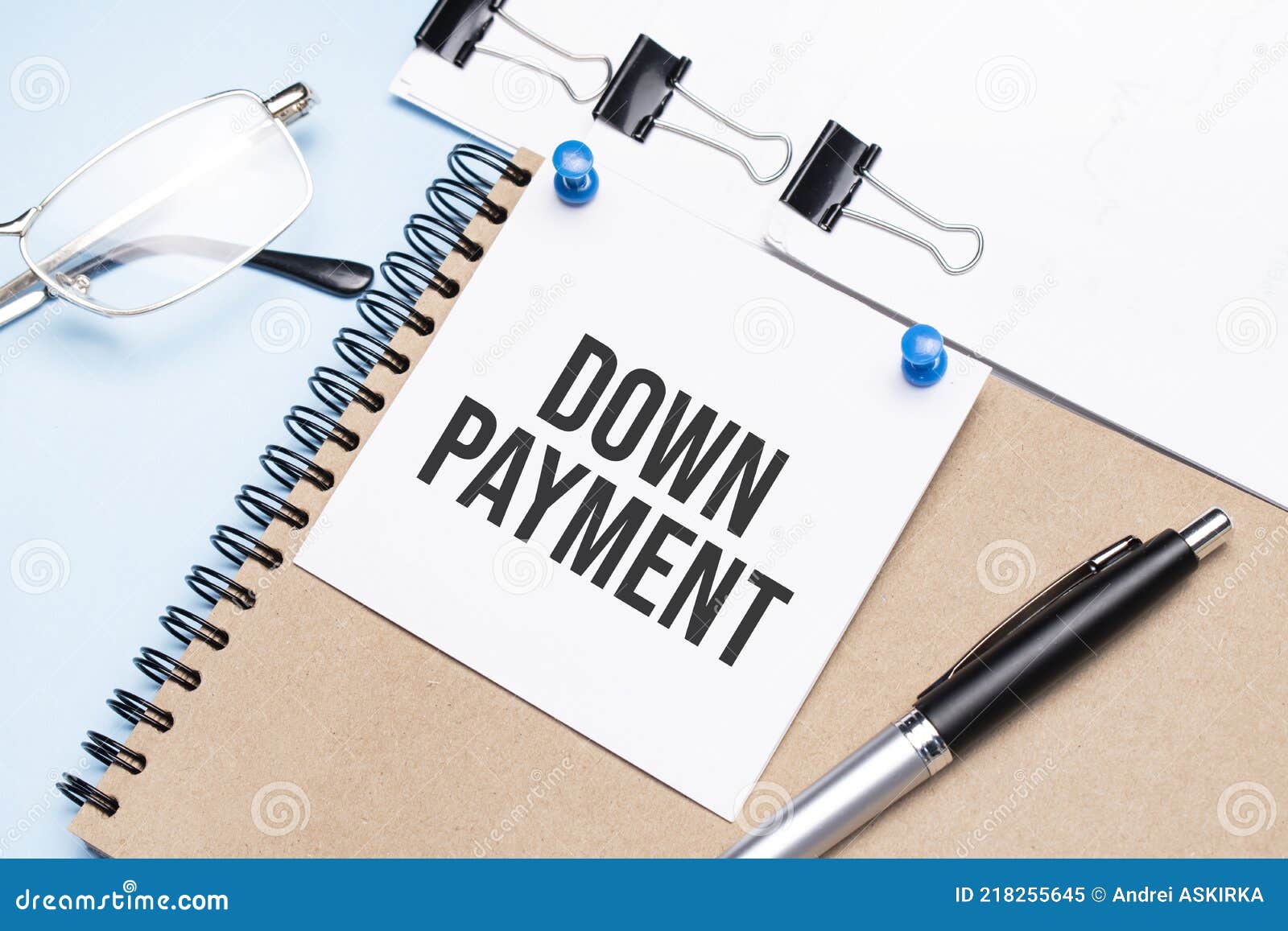 Notepad with DOWN PAYMENT Text on the Office Table with Glasses ...