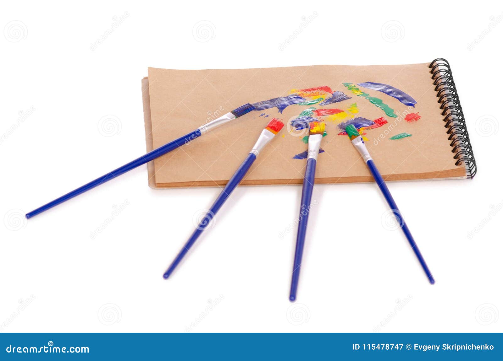 Notepad for Drawing and Brush with Paint Stock Image - Image of drawing ...