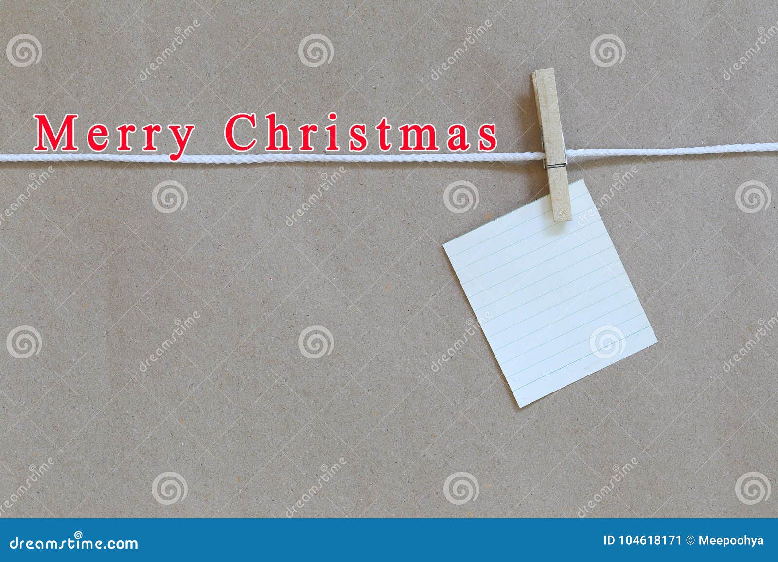 Notepad Empty Hanging on a Rope and Merry Christmas Text. Stock Image ...