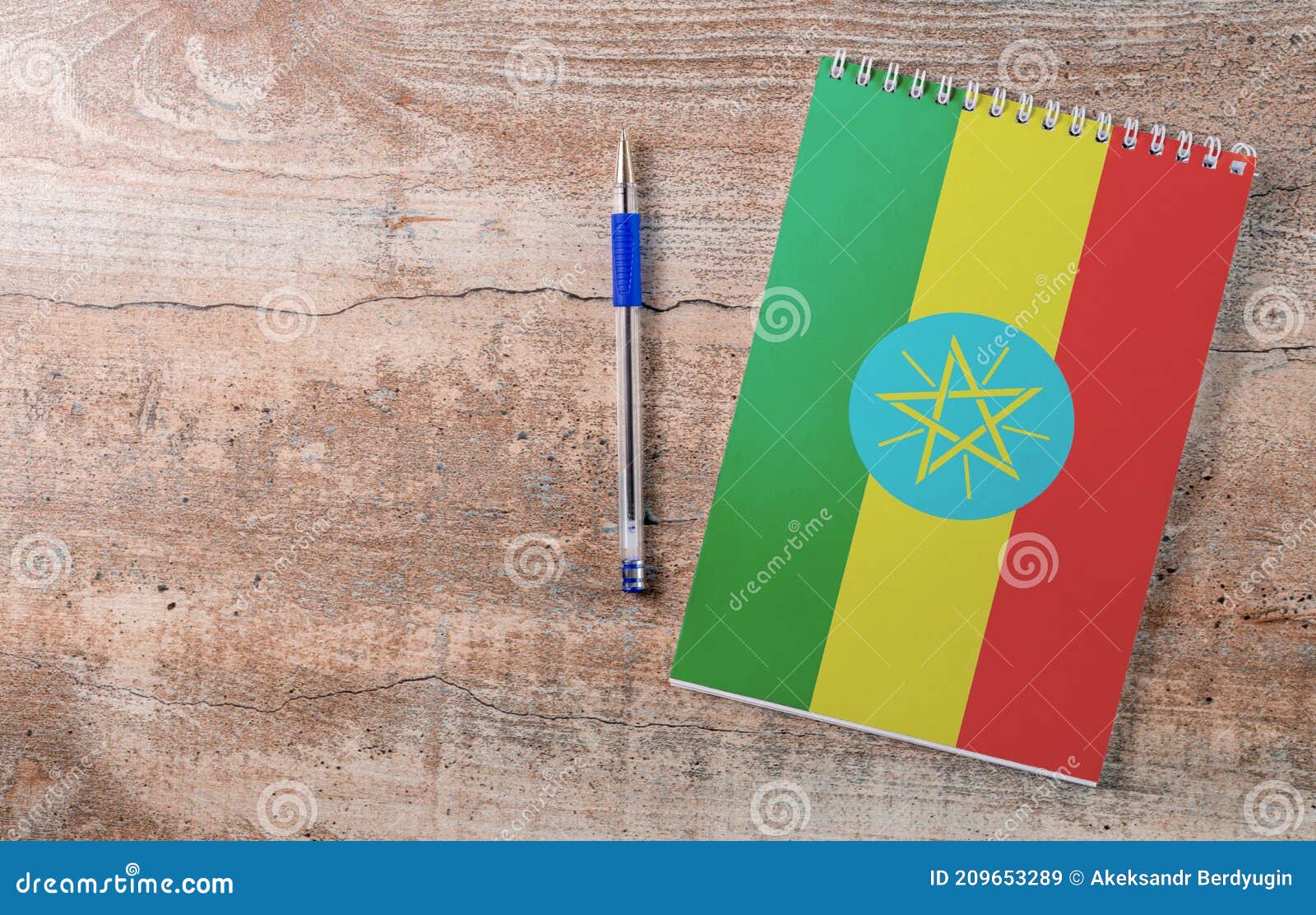 Notepad with Ethiopia Flag, Pen on Wooden Background Stock Image ...