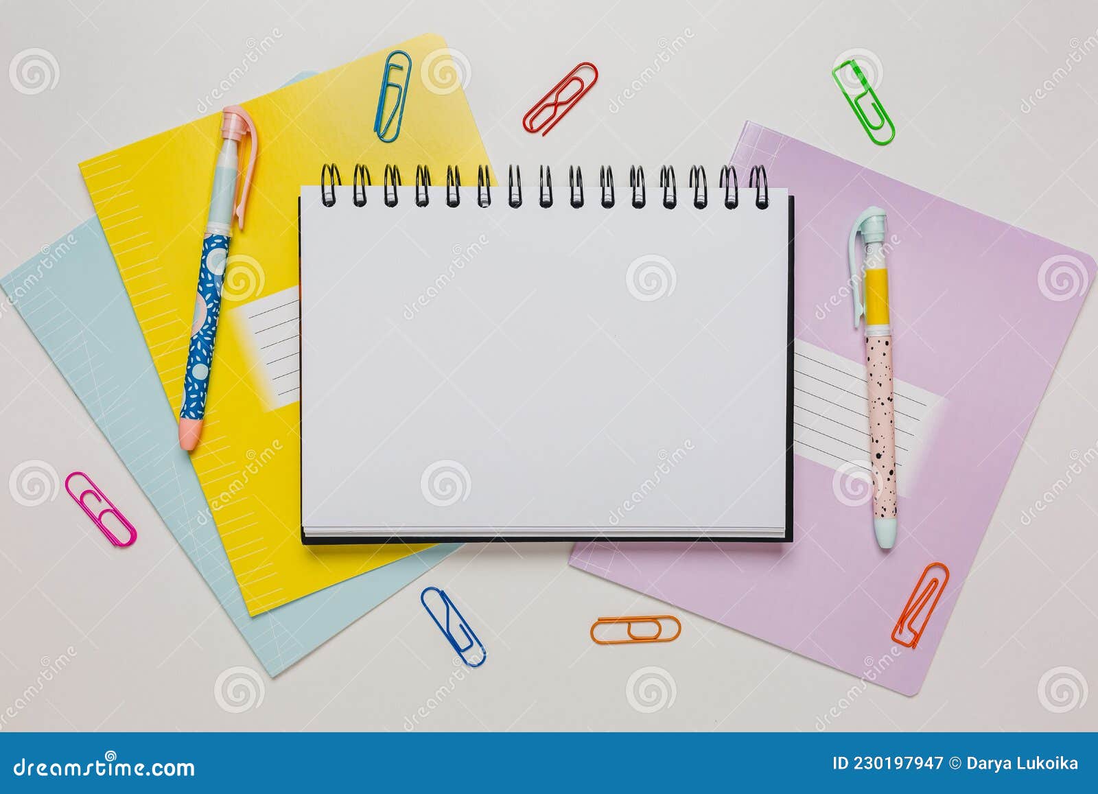 Notepad, Exercise Book and Pen on the Desk. Mock Up in Copy Space ...