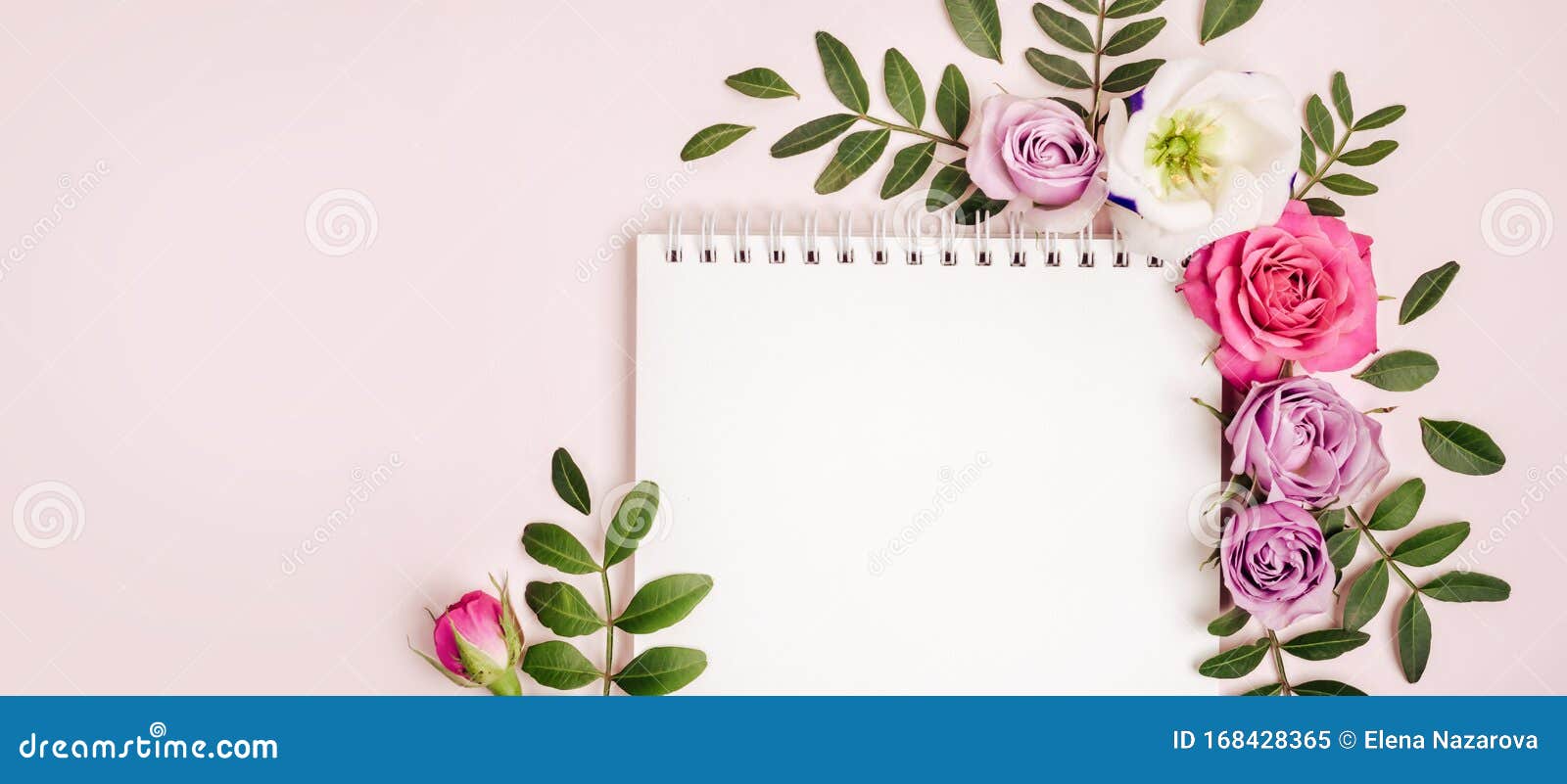 Notepad And Floral Border Pattern On Pink Background. Holiday Concept ...