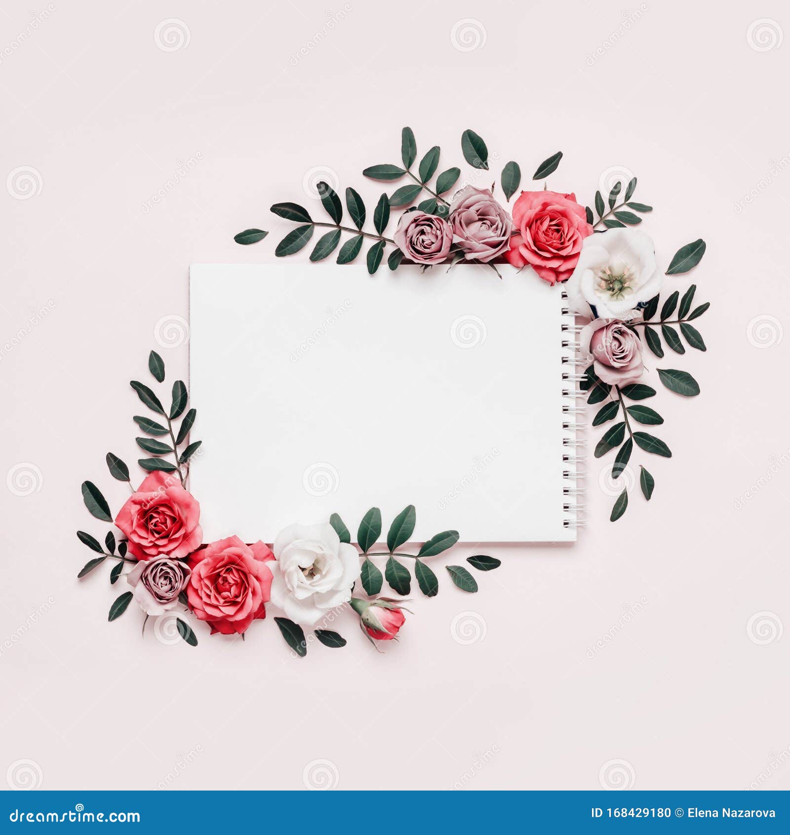 Notepad and Floral Frame in Pastel Colors. Spring Summer Concept, Boho ...