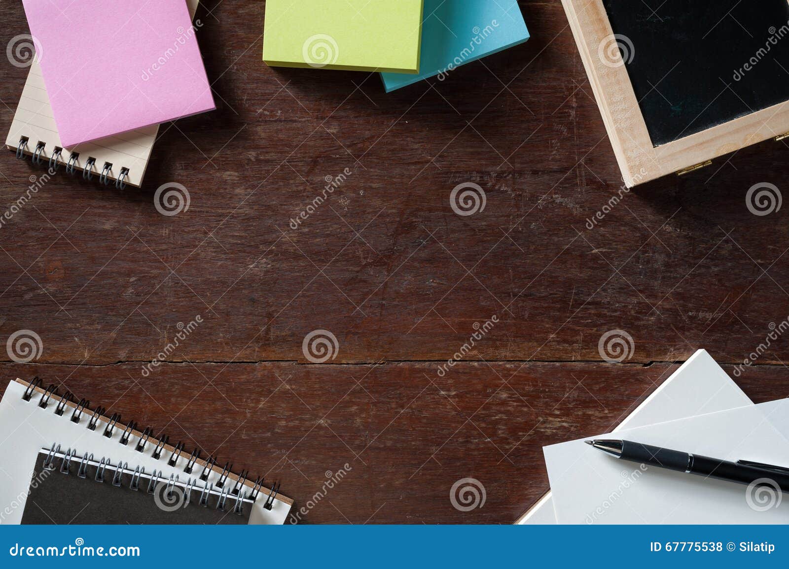 Notepad Frame on Wood Table Stock Photo - Image of book, memo: 67775538