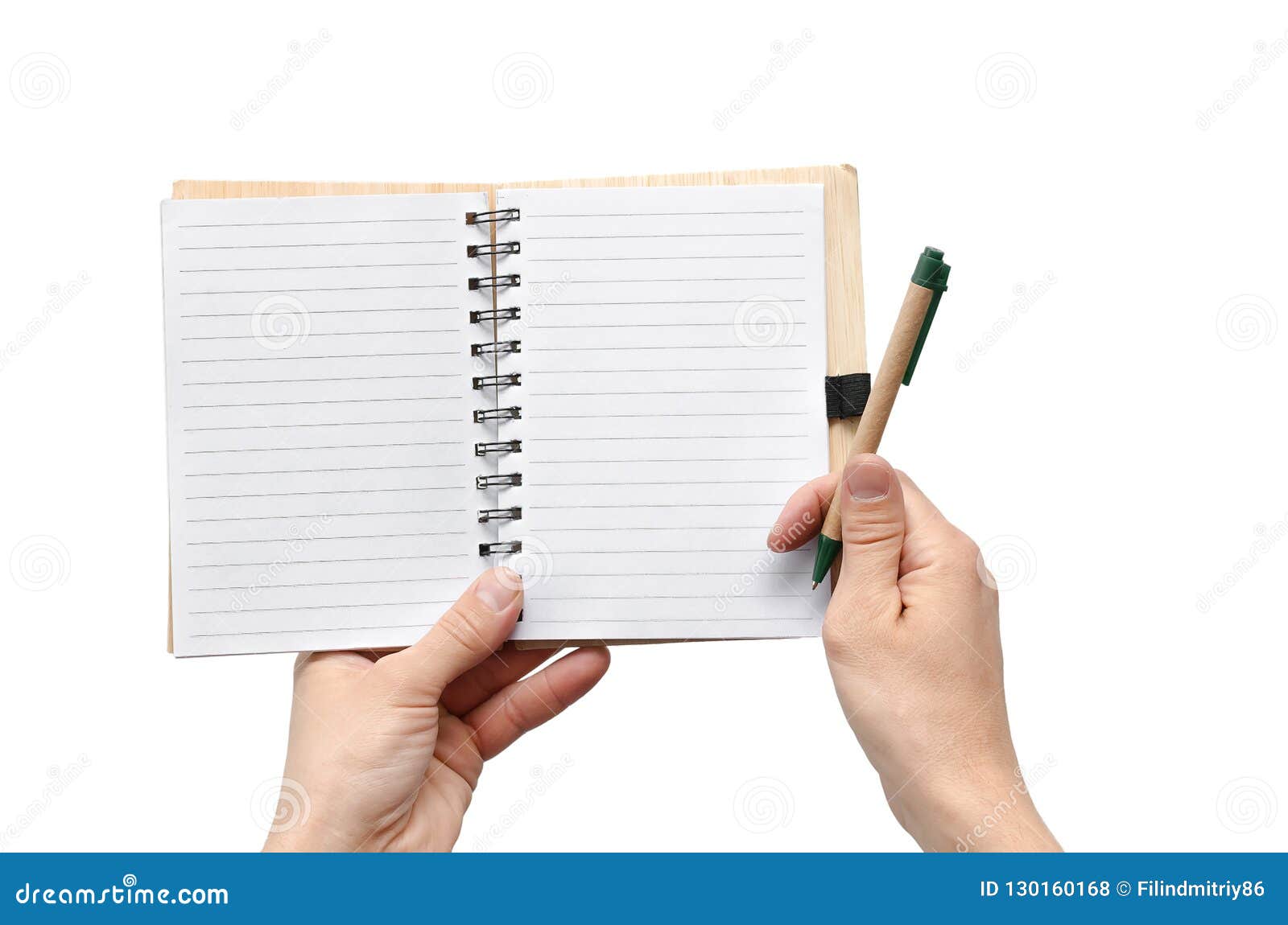 Notepad in hands. stock photo. Image of advertisement - 130160168