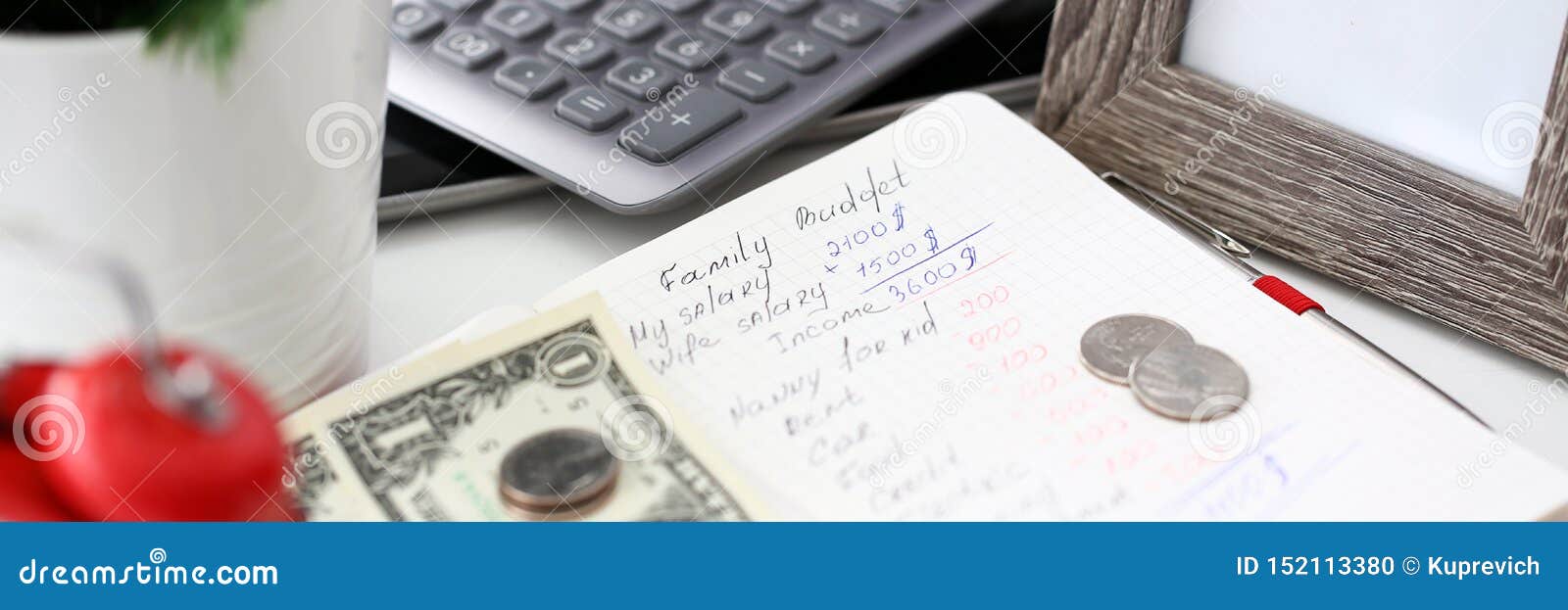 Notepad with Handwritten Calculations of Family Budget Stock Photo ...