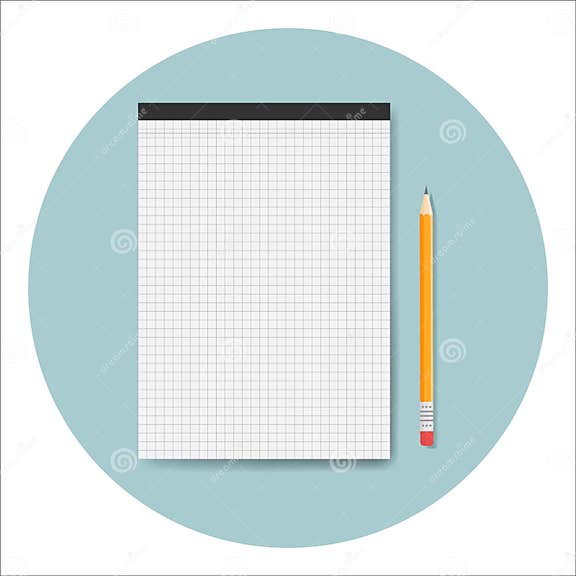 Notepad Icon with Pencil in a Circle with Shadow. Flat Style, Vector ...
