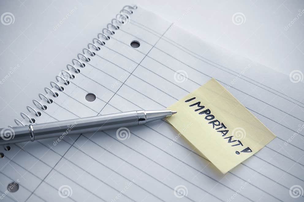 Notepad with an Important Note Stock Image - Image of notebook, line ...
