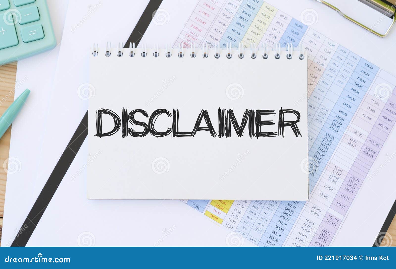 Notepad with Inscriptions DISCLAIMER on a White Background. Stock Photo ...