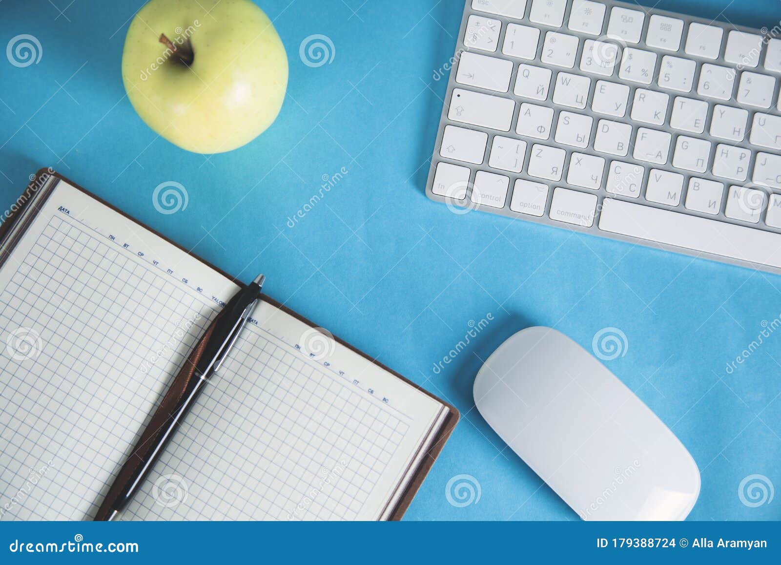 Notepad with Keyboard and Apple Stock Photo - Image of table, snack ...