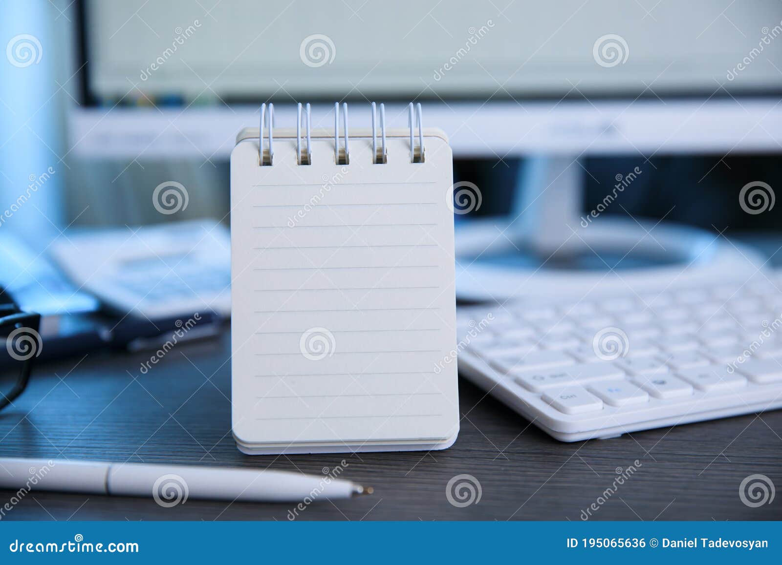 Notepad with keyboard stock photo. Image of table, light - 195065636