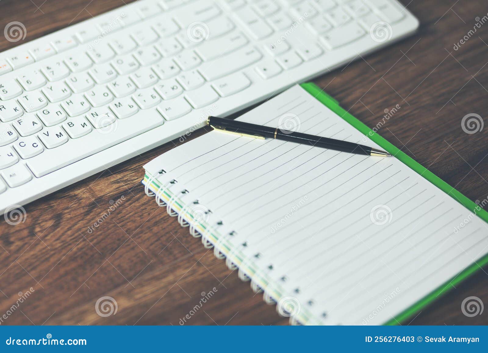 Notepad with Keyboard on Wooden Desk Stock Image - Image of desk, table ...