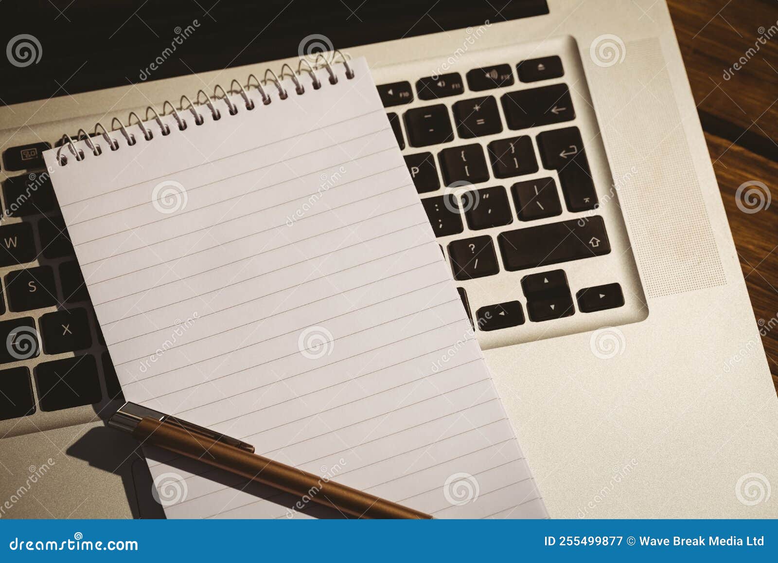 Notepad on laptop stock image. Image of desk, laptop - 255499877