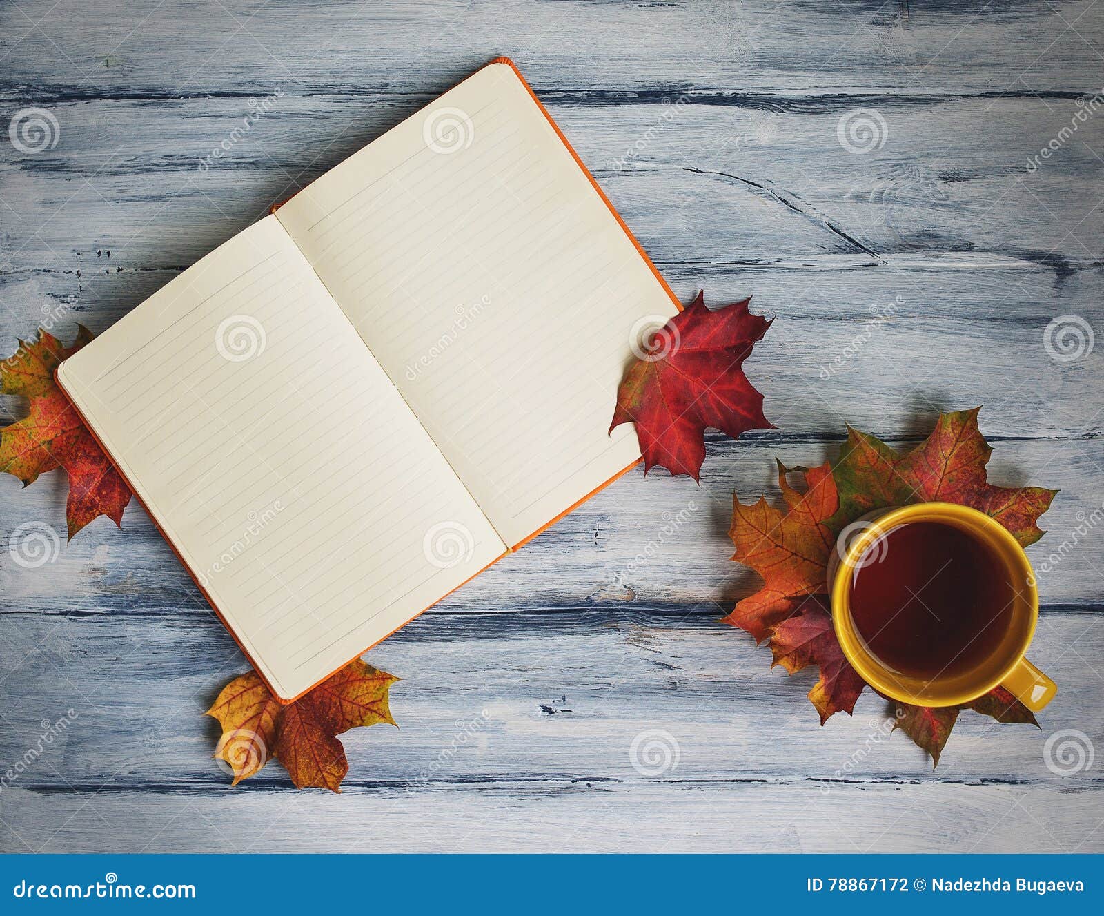 Notepad with Leaves and Cup of Tea Stock Photo - Image of fall, sheet ...