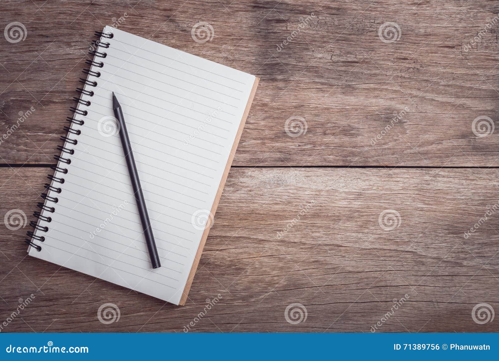 Notepad / Lined Paper on Wooden Table Top View Stock Photo - Image of ...
